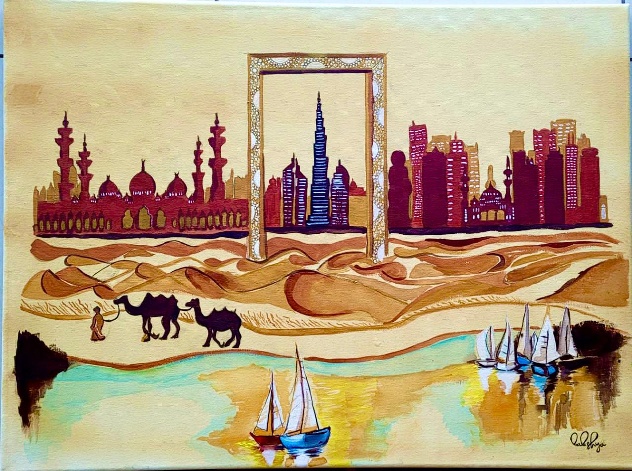 UAE Skyline - Glow in Dark Painting - Artchic