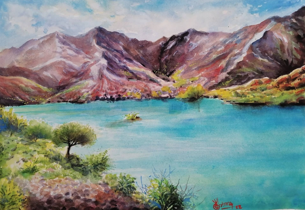 UAE Landscape- Hatta Lake Painting - Artchic